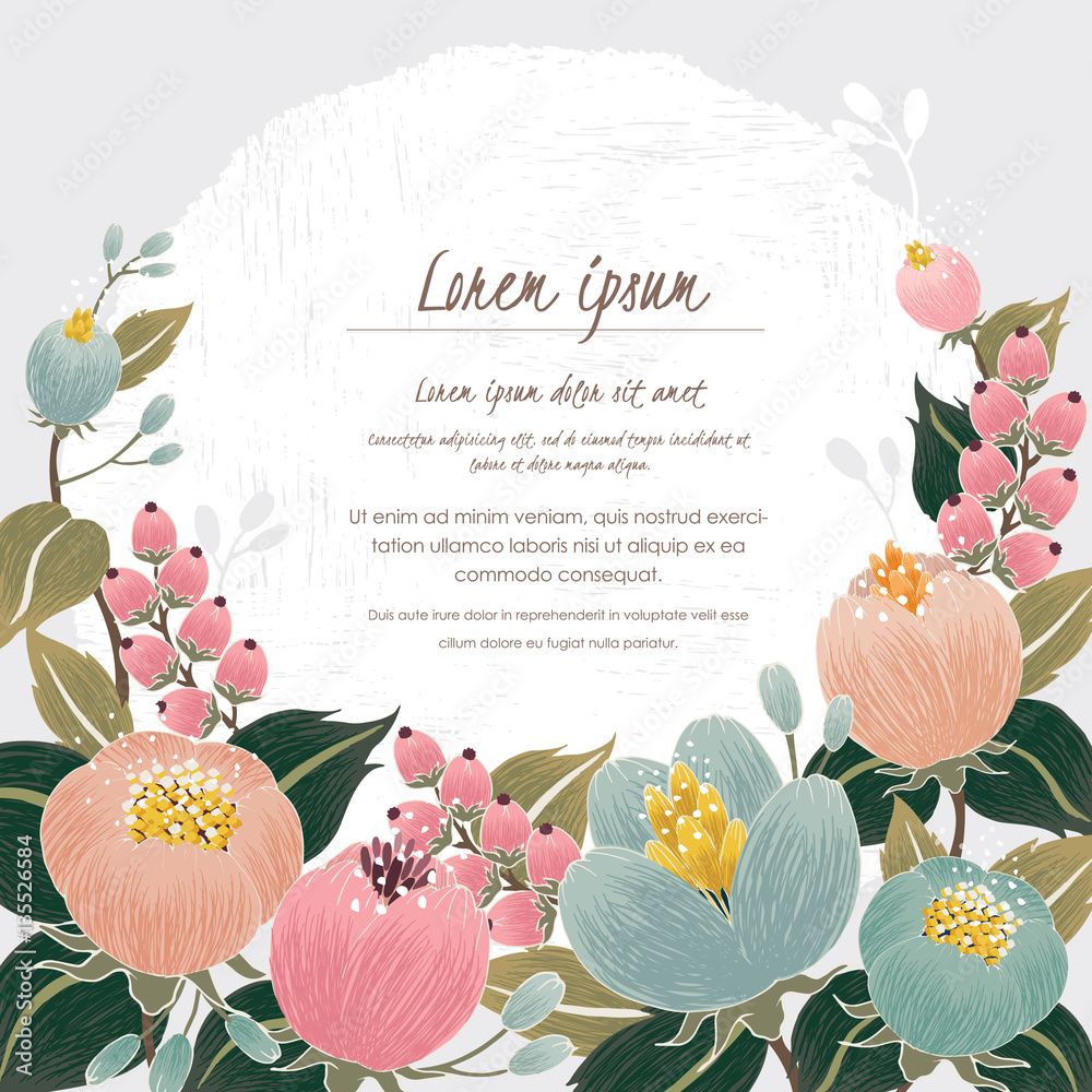 Vector illustration of a beautiful floral border with spring flowers ...