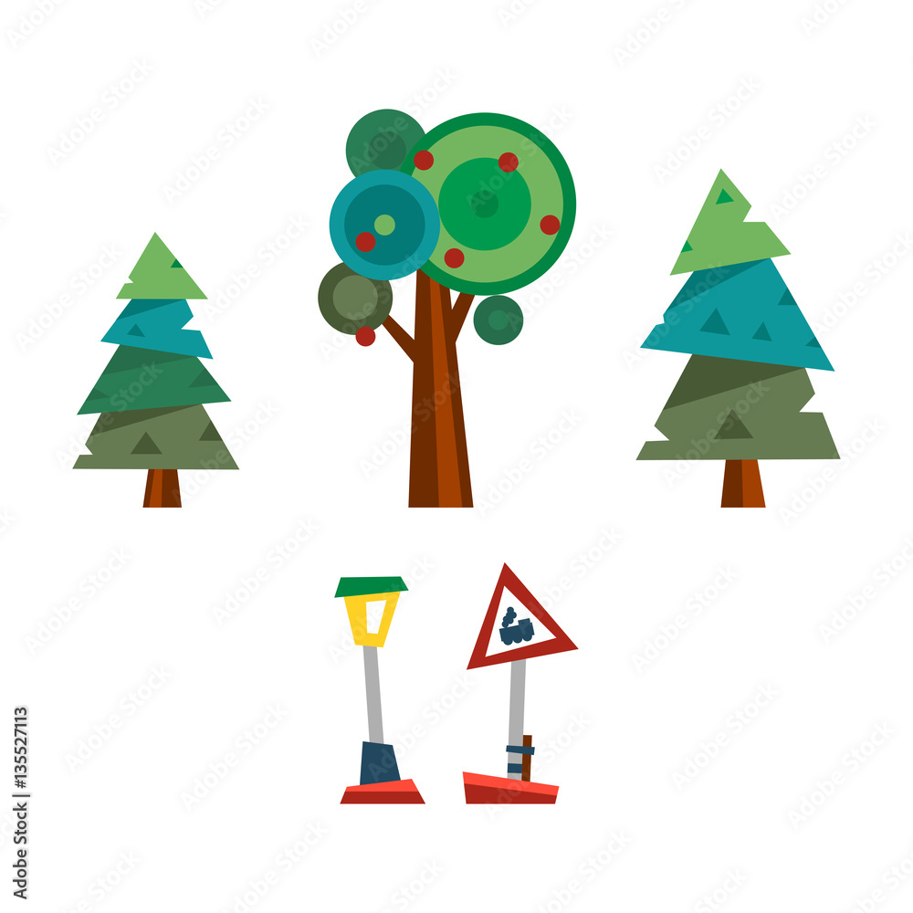 Trees and road sign vector illustration. Stock Vector | Adobe Stock