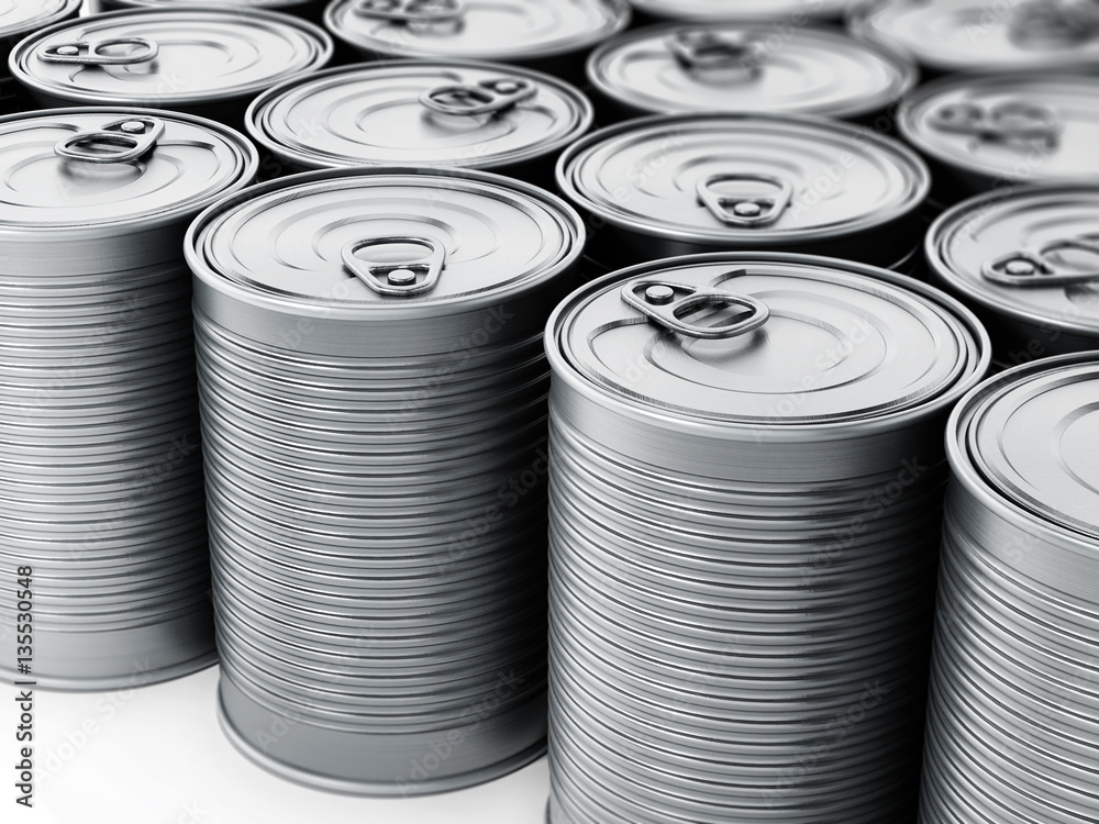 Stacked tin cans isolated on white background. 3D illustration Stock ...