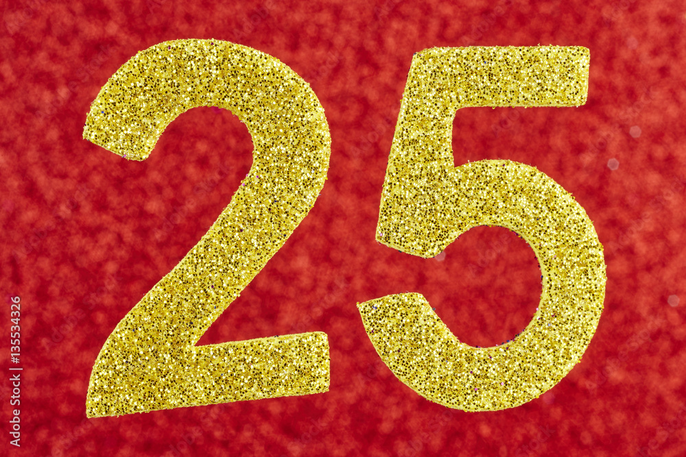 Number twenty-five yellow color over a red background. Anniversa Stock ...