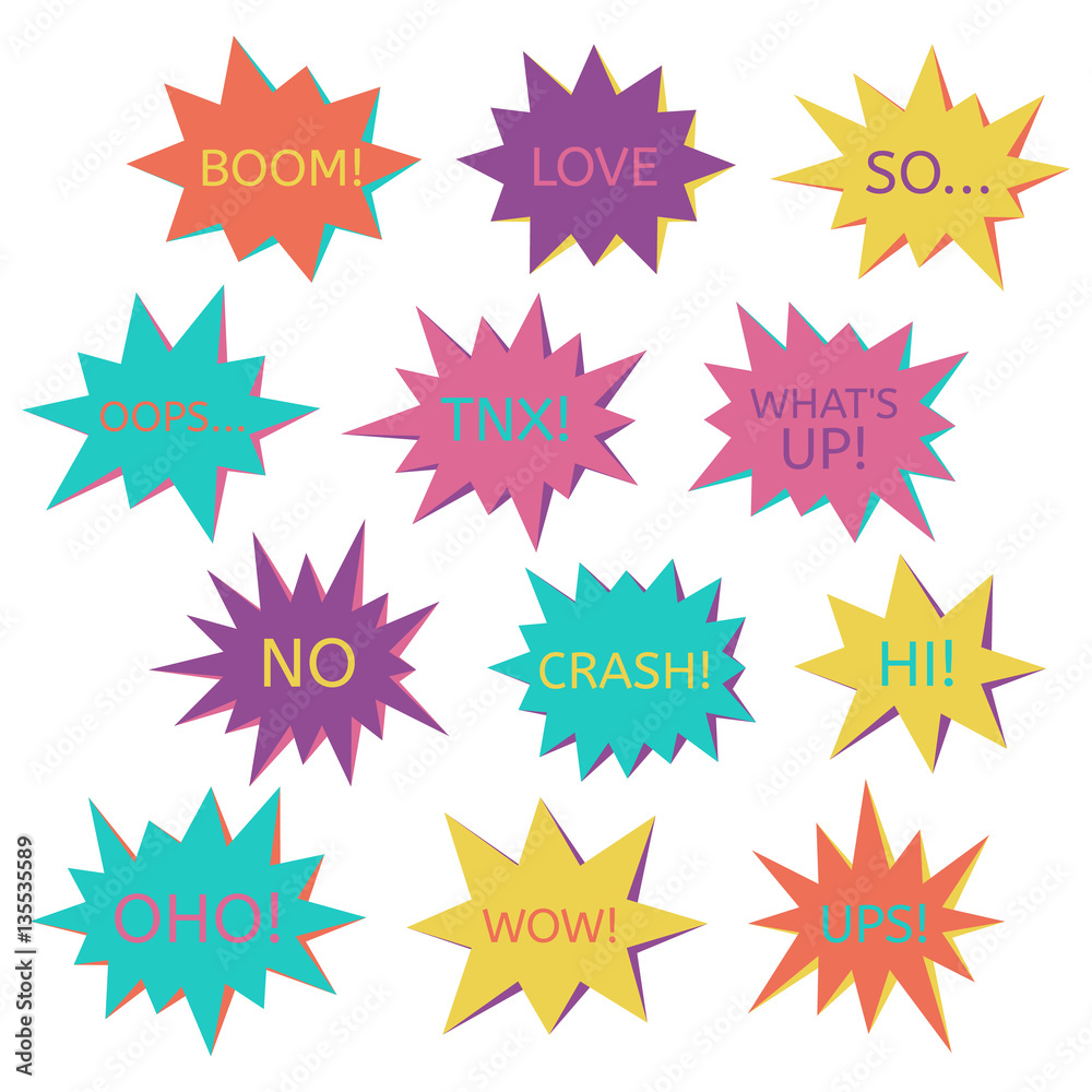 Set of speech bubbles on a white background with different inscriptions ...