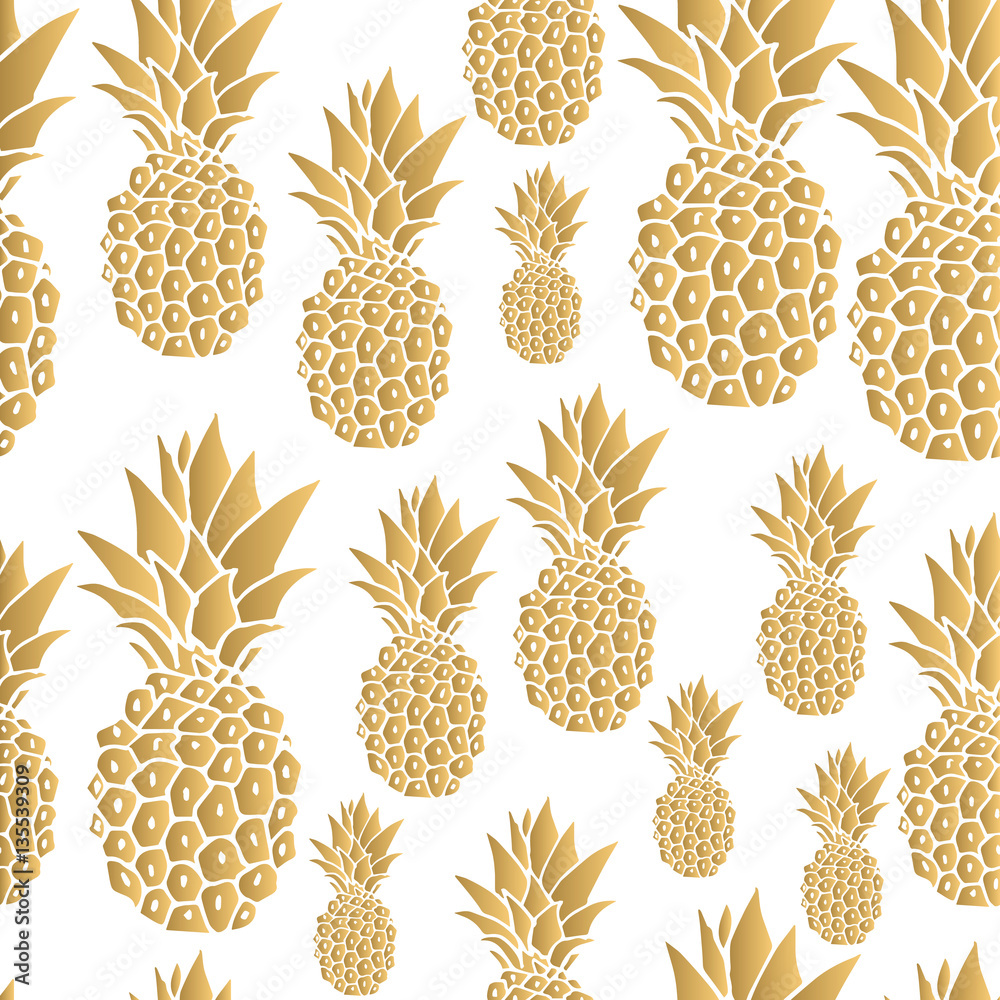 Pattern. Gold pineapple background. Vector illustration. Stock Vector ...