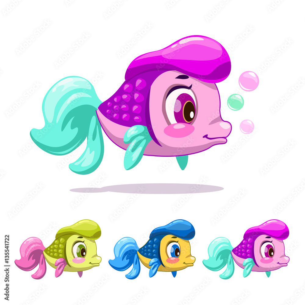 Cute cartoon little fish. Stock Vector | Adobe Stock