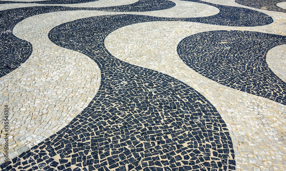 Black and white iconic mosaic, Portuguese pavement by old design ...