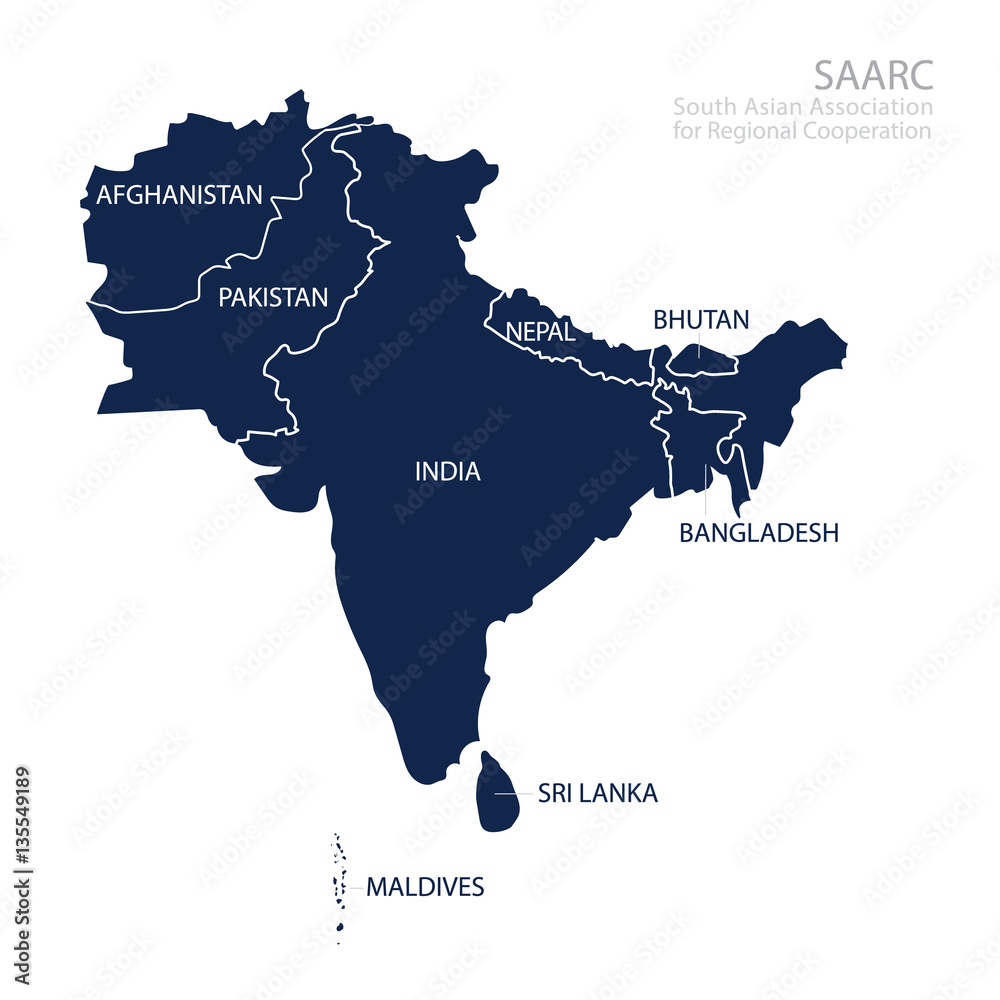 Map of South Asian Association for Regional Cooperation (SAARC) Stock ...