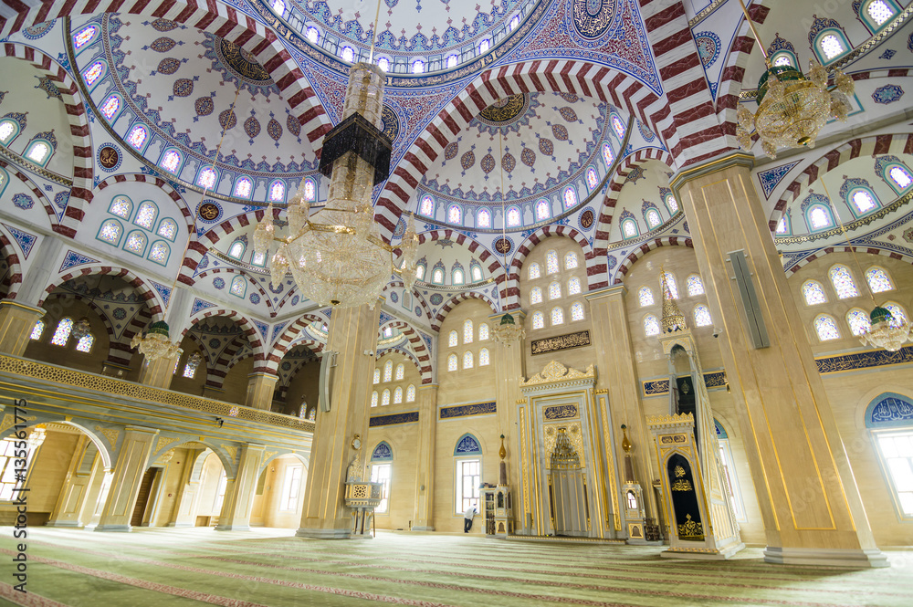 Mosque "Heart of Chechnya" (Akhmad Kadyrov Mosque) interior view in ...