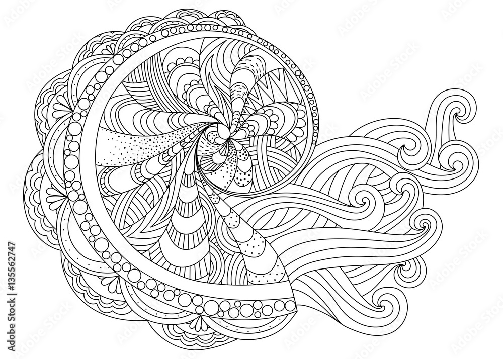 Stylized tropical mollusk isolated on white background. Freehand sketch ...