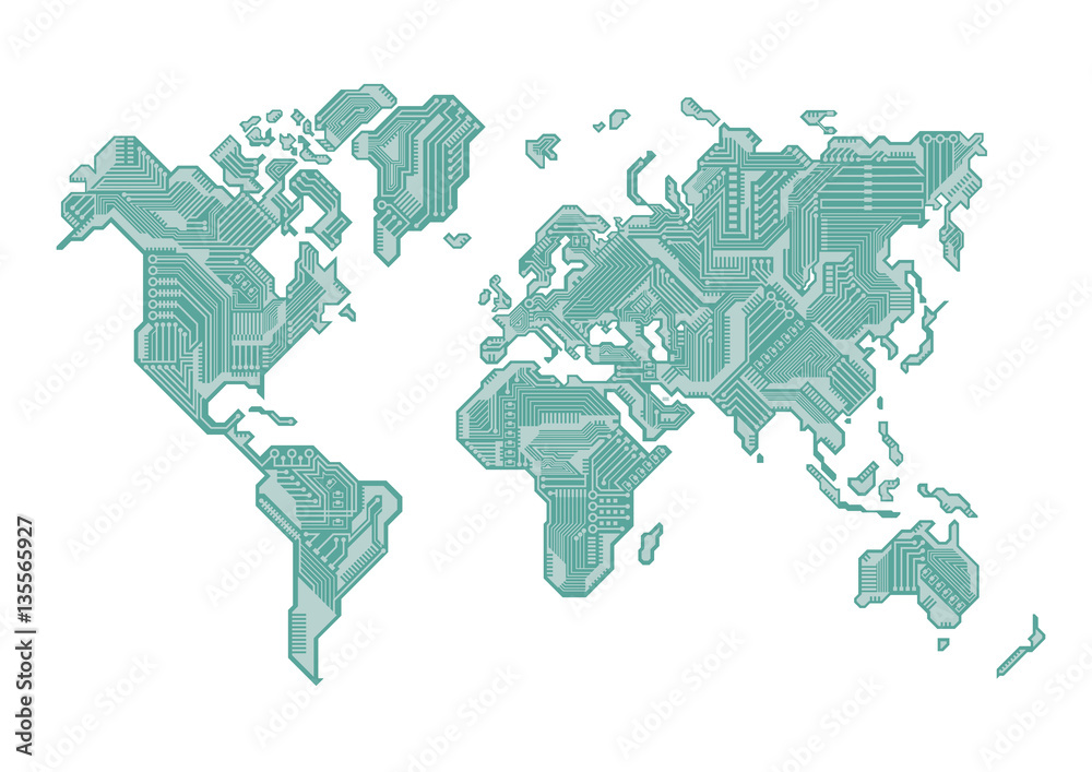 World Map Circuit Board Design Stock Vector | Adobe Stock