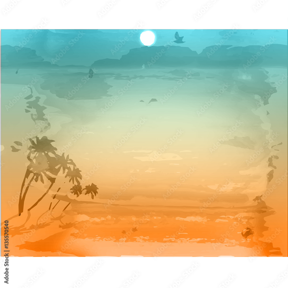 Vacation background. Beach with palm trees and blue sea. Stock Vector ...