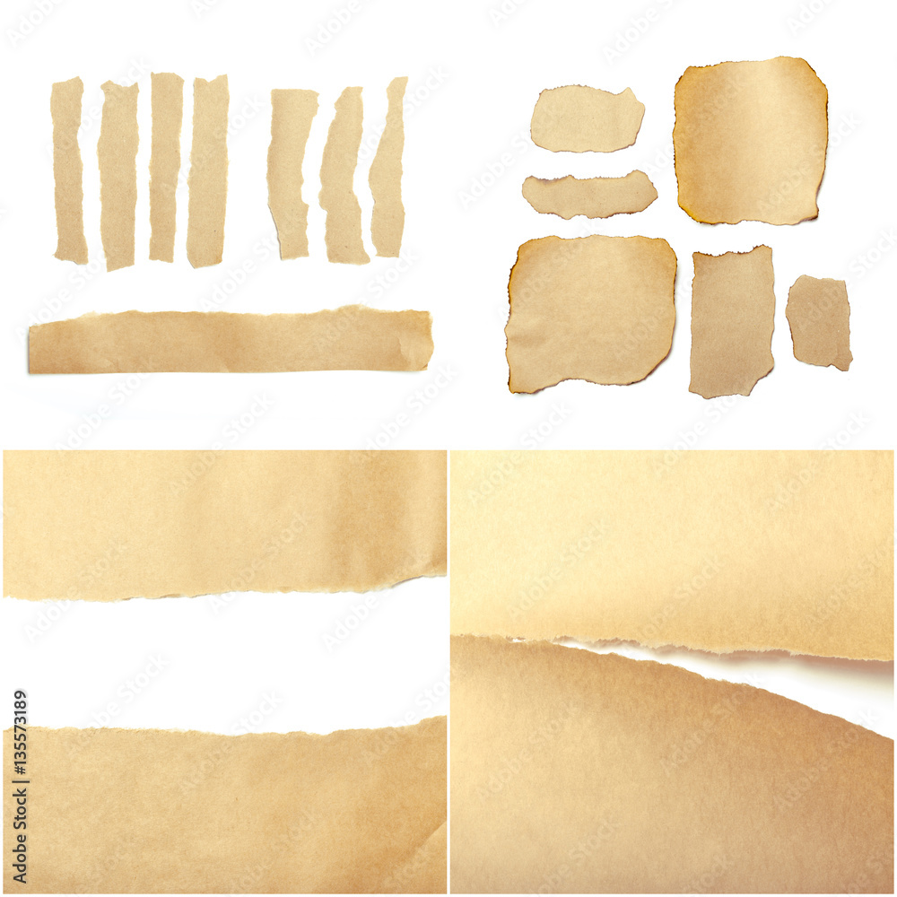 brown ripped pieces of paper on white background Stock Photo | Adobe Stock