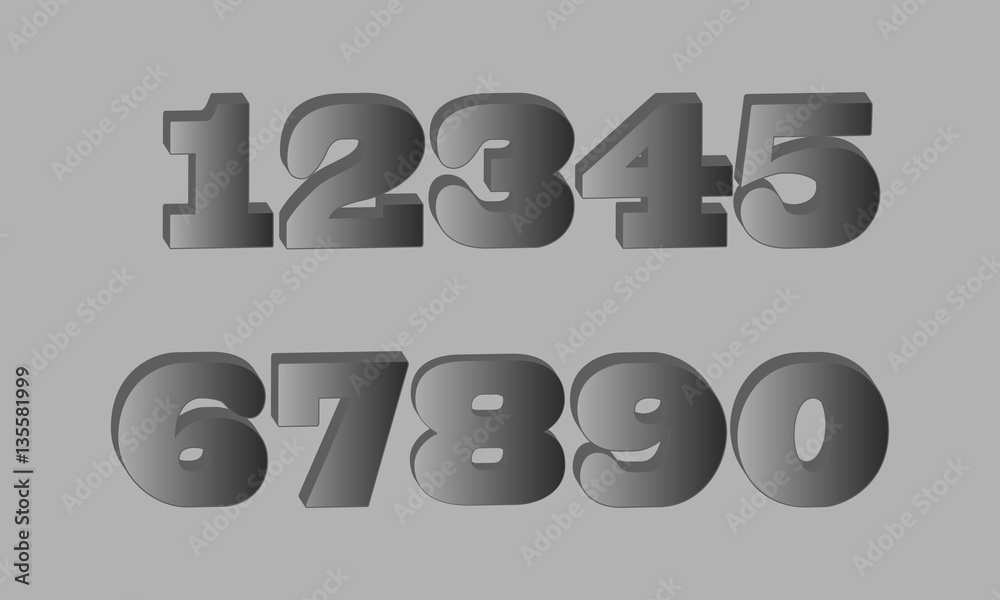 Numbers in gray tones. Dark background. Volumetric image. The figures ...