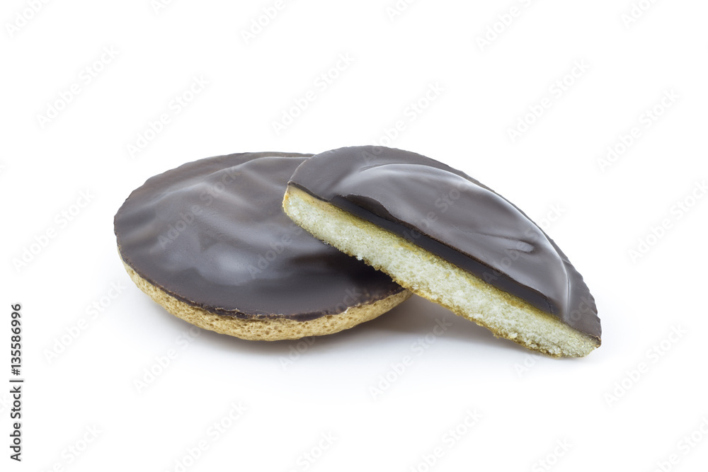 Jaffa cakes coated with chocolate, isolated on white background ...