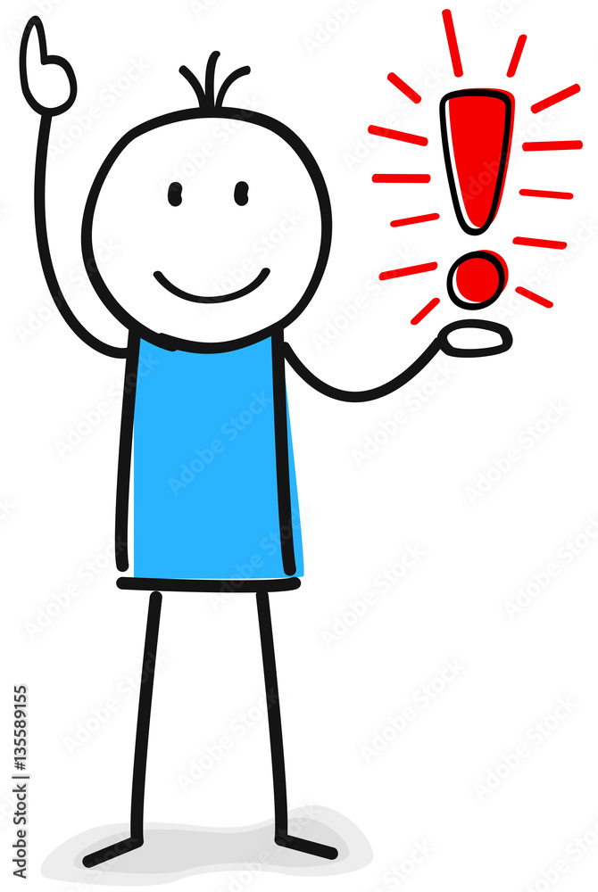 Figur mit einer Idee und einem Ausrufezeichen in der Hand vector de ...