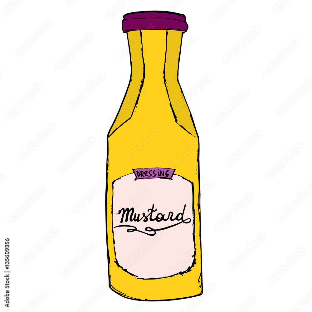 Mustard sauce bottle. Hand drawn cartoon sketch illustration. Isolated ...