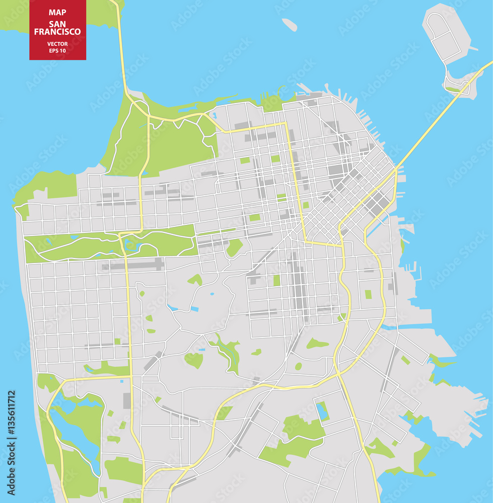 Vector color map of San Francisco, USA. City Plan of San Francisco ...