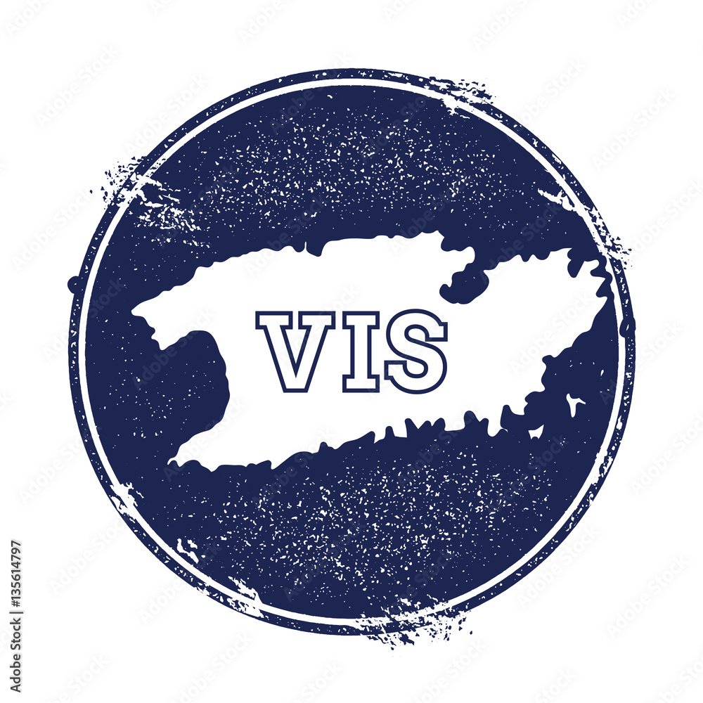 Vis vector map. Grunge rubber stamp with the name and map of island ...