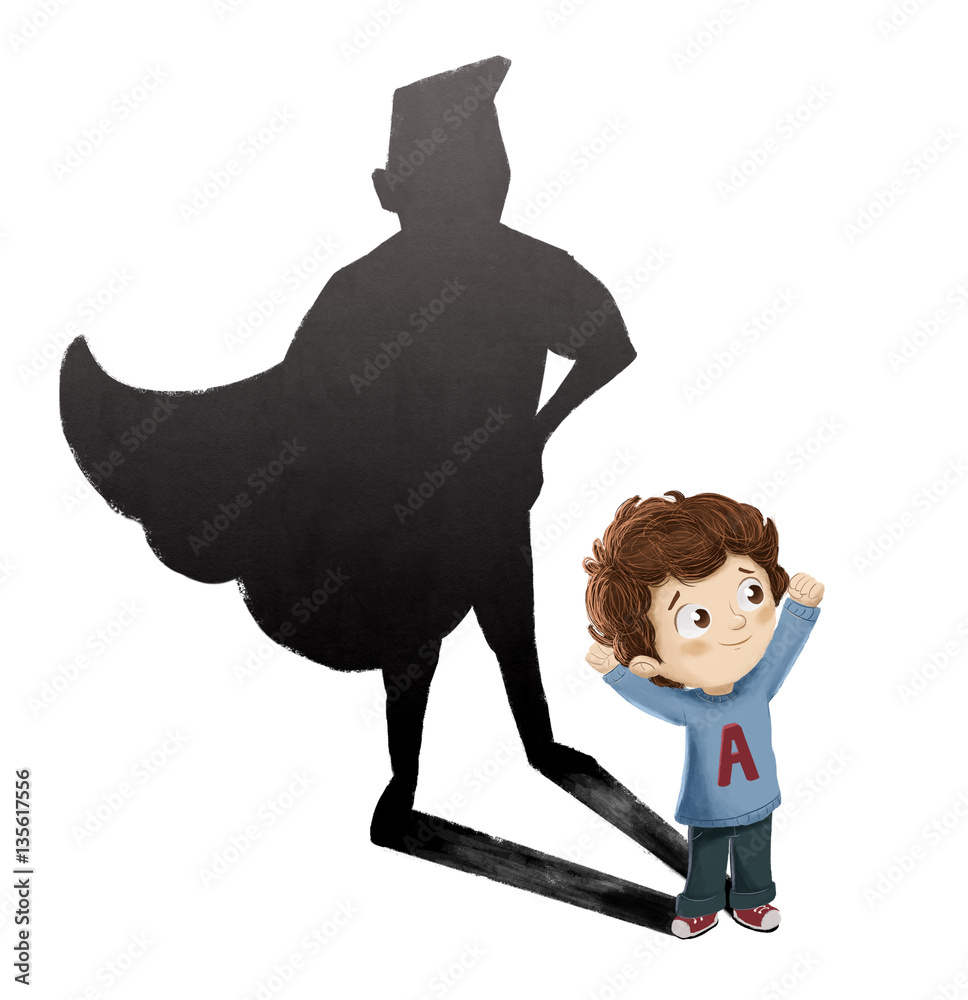 Niño superhéroe. Niño fuerte y valiente Illustration Stock | Adobe Stock