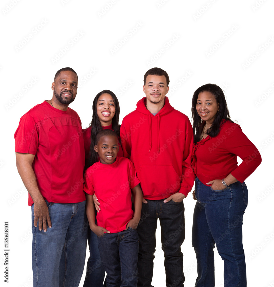 Large family of 5 isolated on white Stock Photo | Adobe Stock