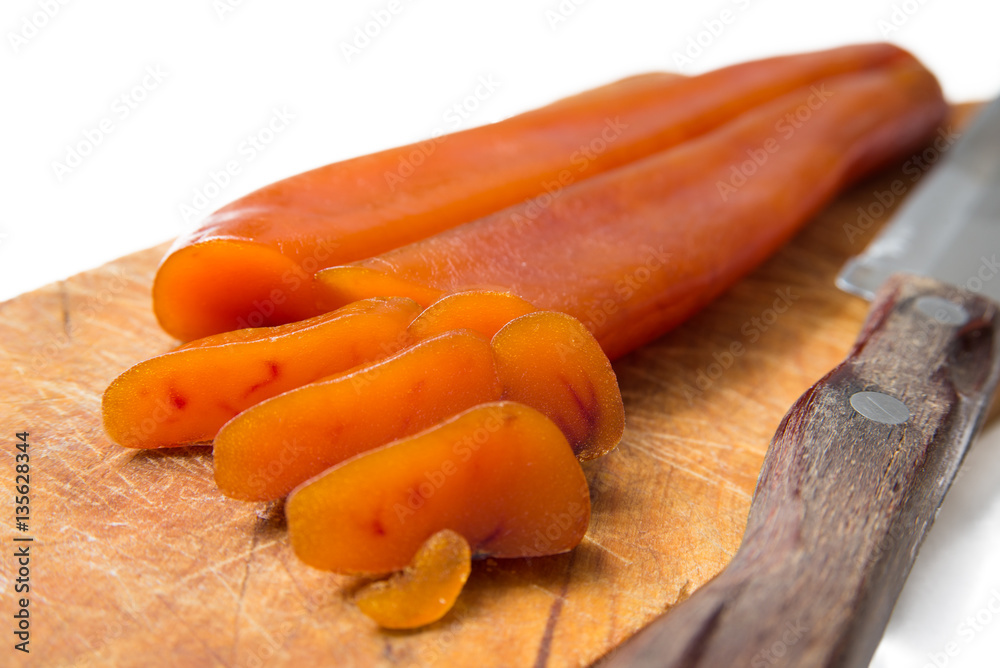 Bottarga, dried roe of the mullet, traditional food of Sardinia Stock ...