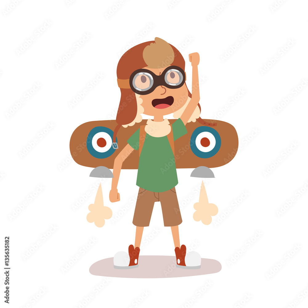 Cartoon vector kid playing pilot aviation character. Stock Vector ...