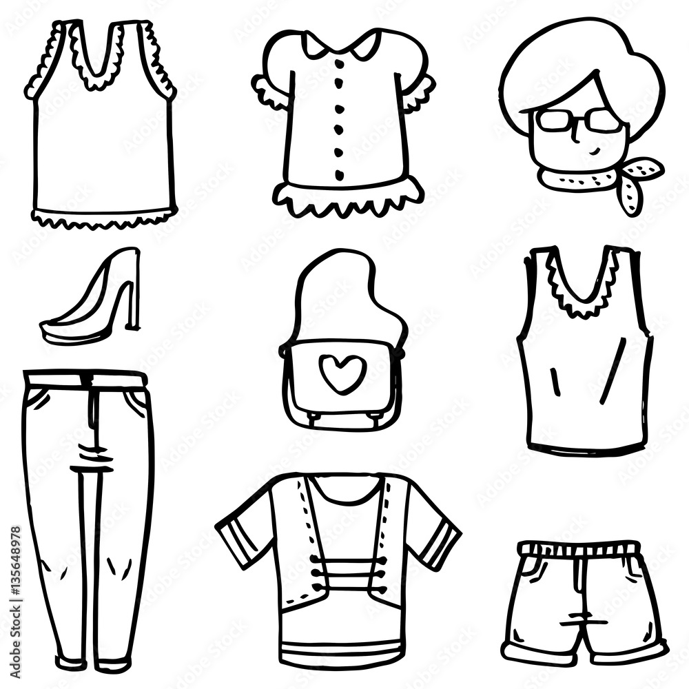 Doodle of clothes object set hand draw Stock Vector | Adobe Stock