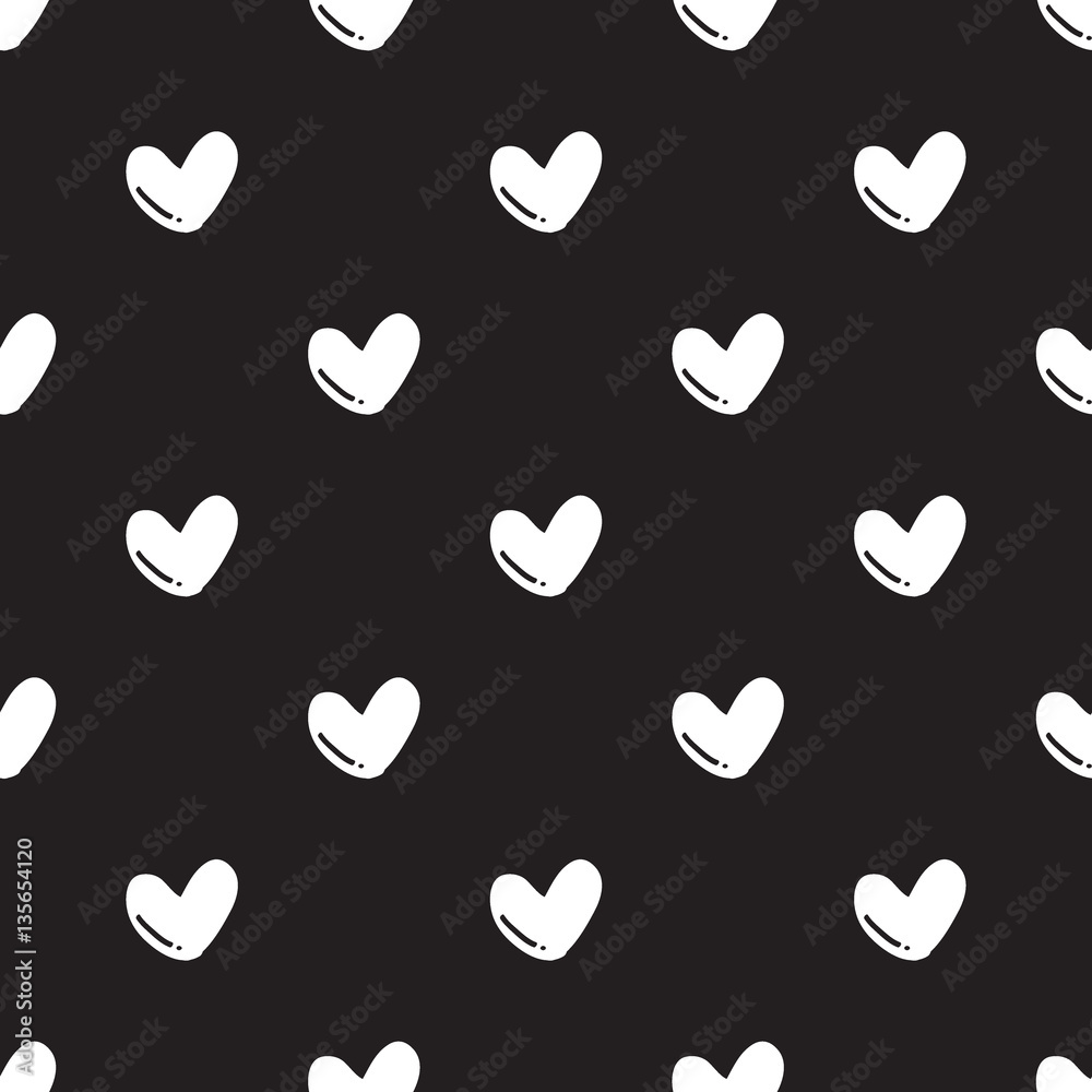 Seamless hand drawn heart shape pattern on black Stock Vector | Adobe Stock