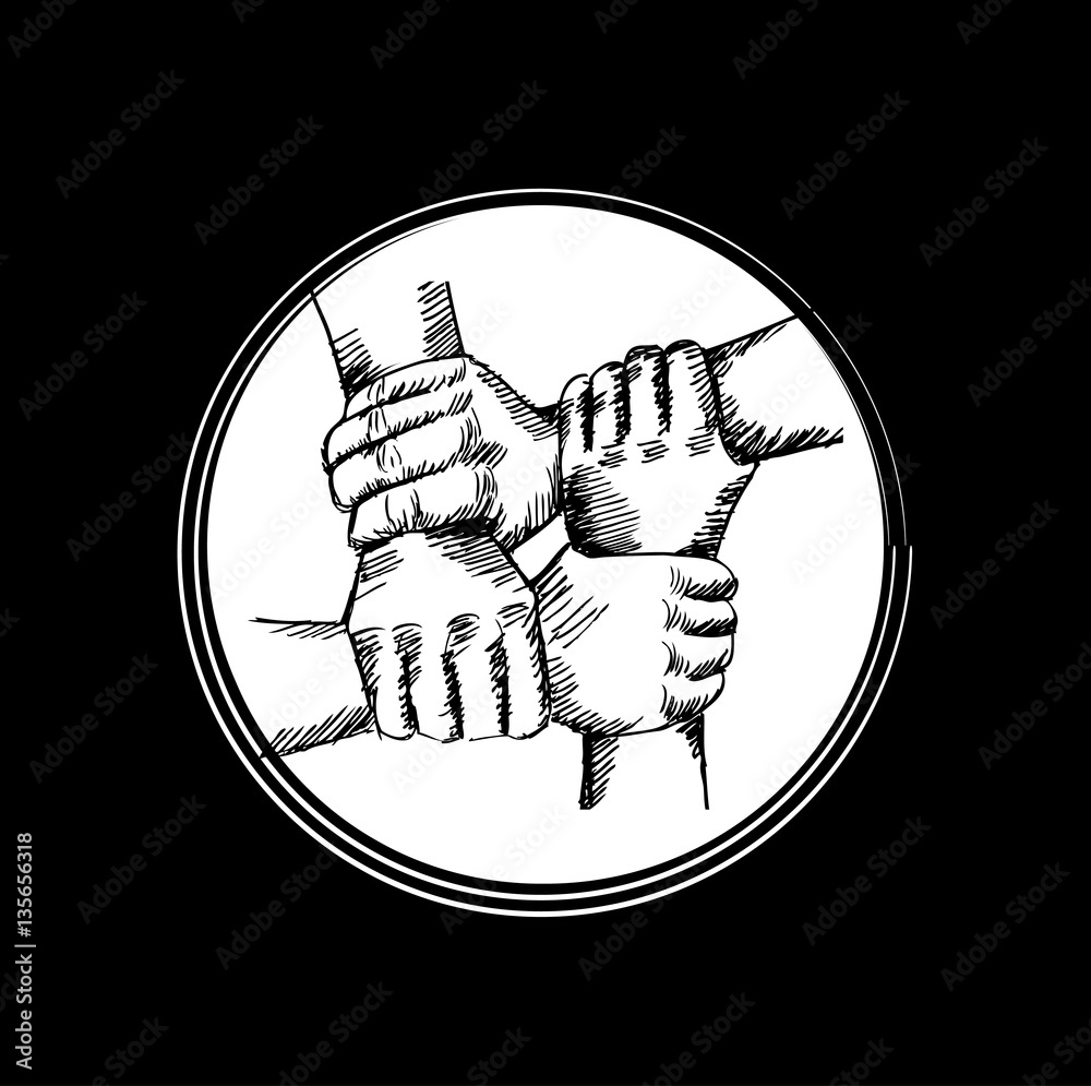 Teamwork hands people. Hand drawing illustration. Stock Illustration ...