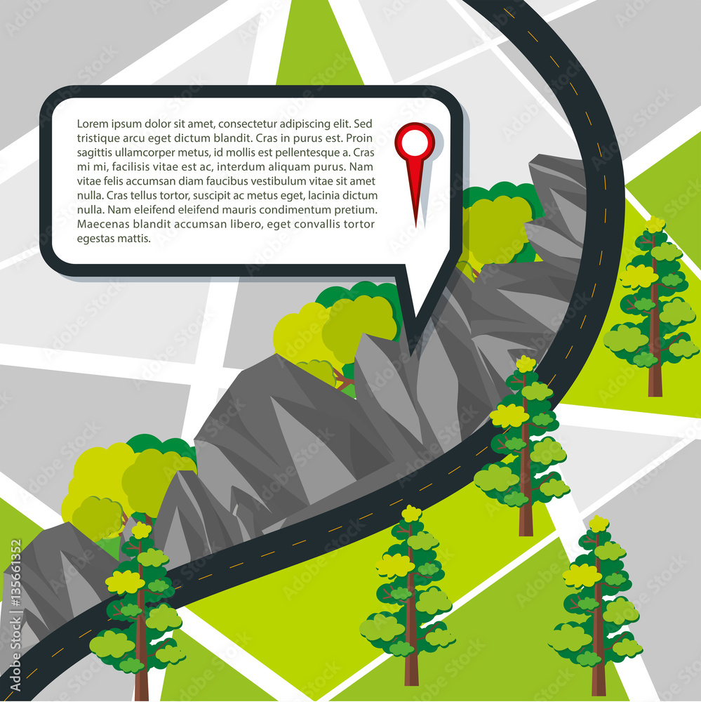 Road map with road and mountains Stock Vector | Adobe Stock