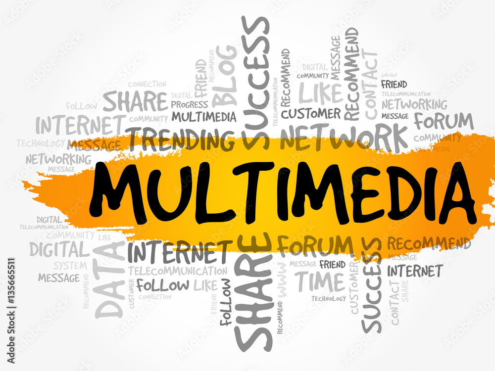 Multimedia word cloud, technology business concept background Stock ...