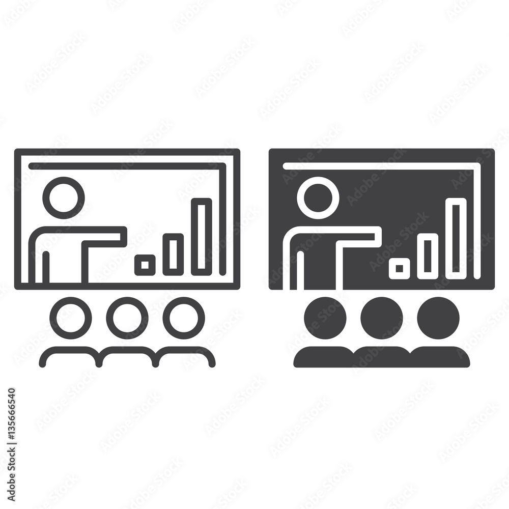 Business presentation line and solid icon, outline and filled vector ...