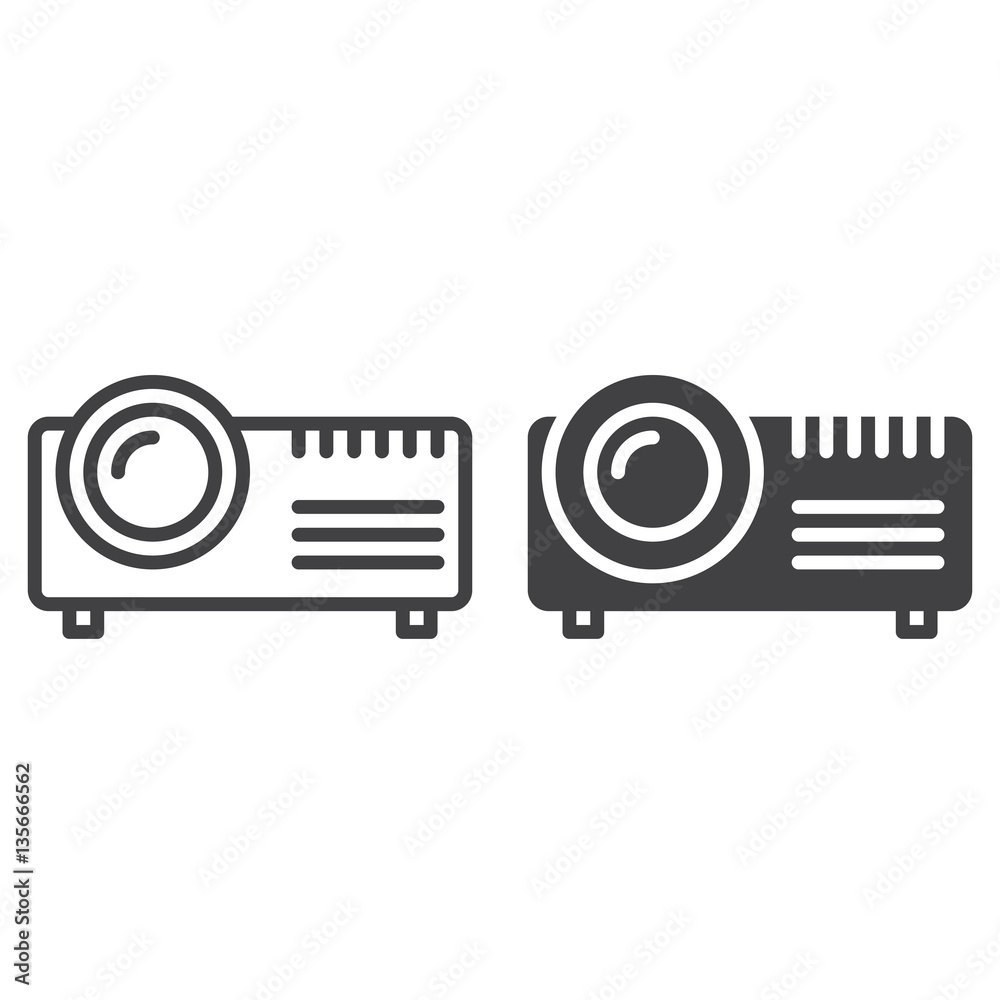 Digital projector line and solid icon, outline and filled vector sign ...