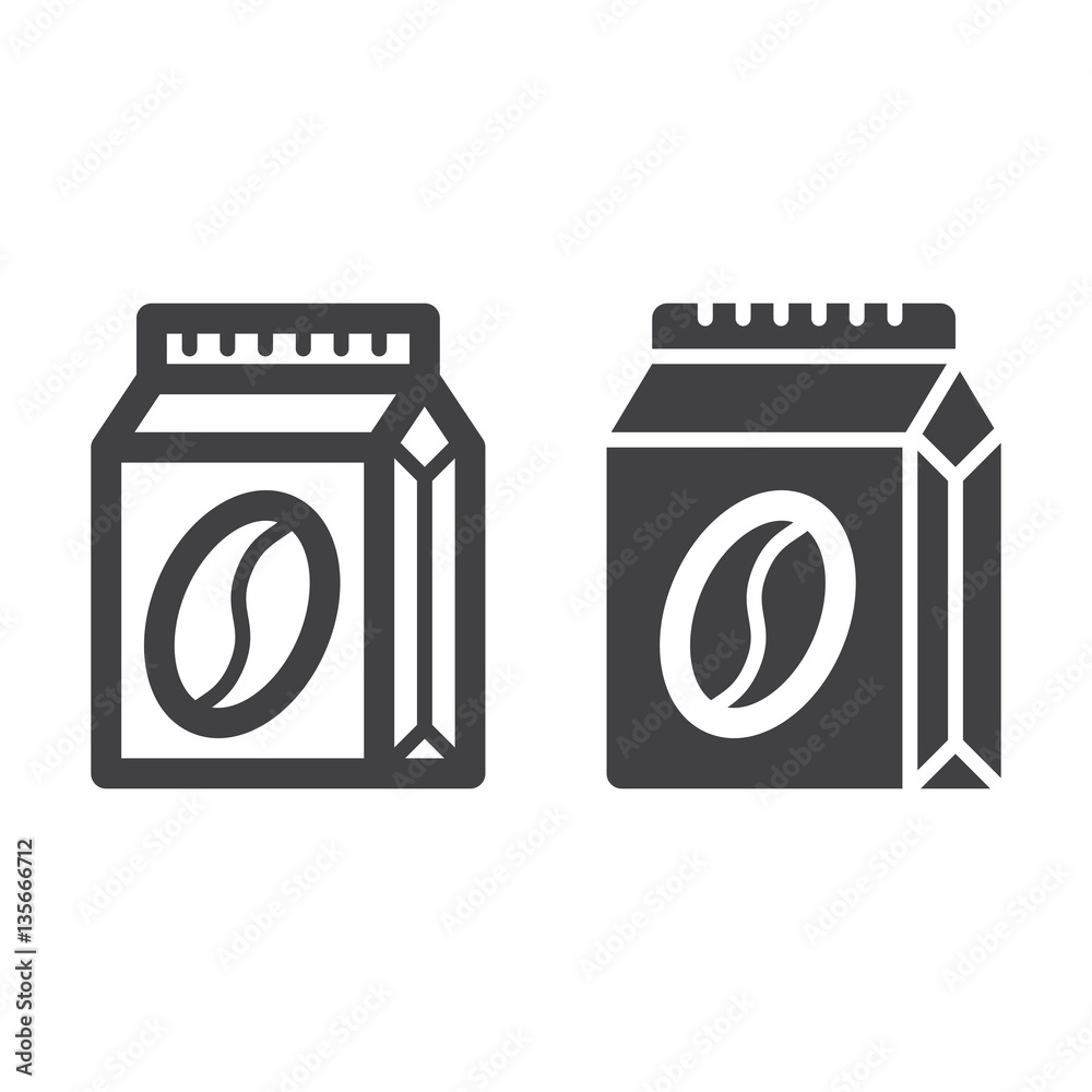 Coffee pack line and solid icon, outline and filled vector sign, linear ...