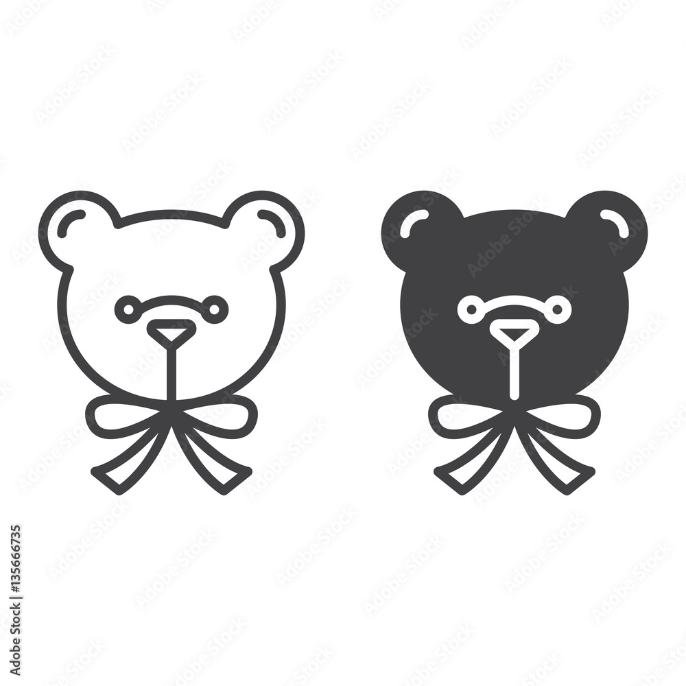 Teddy bear line and solid icon, outline and filled vector sign, linear ...