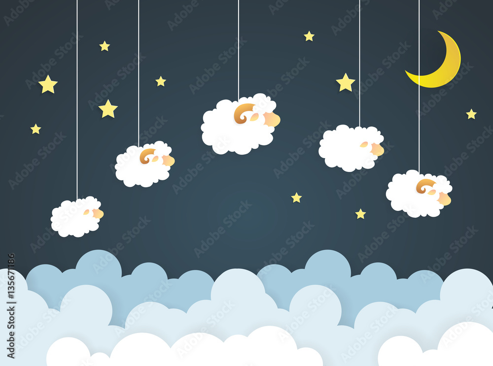 Counting sheep. Cartoon character happy jumping sheep. Sweet dre Stock ...