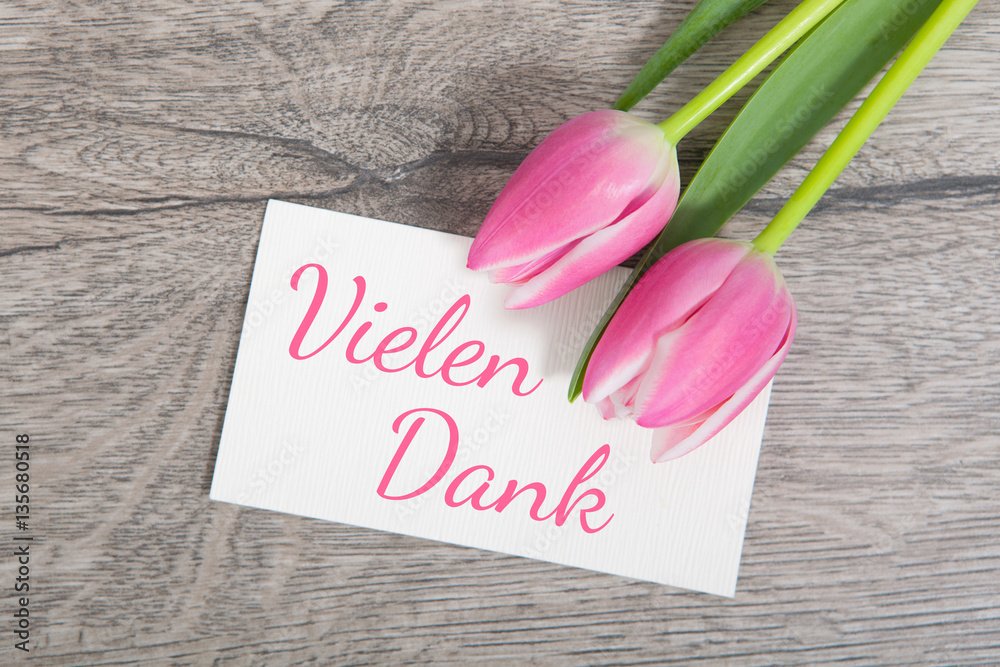 Tulpen und Karte: Vielen Dank! Stock Photo | Adobe Stock