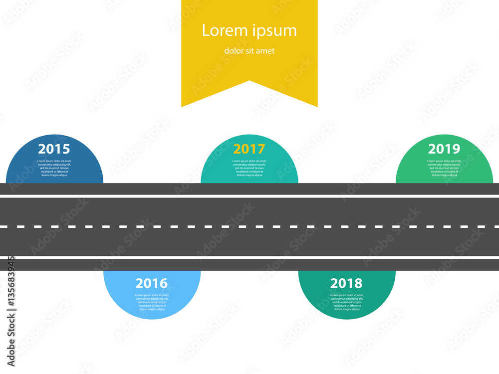 Straight Road Template with colour Stickers for your text. Timeline ...