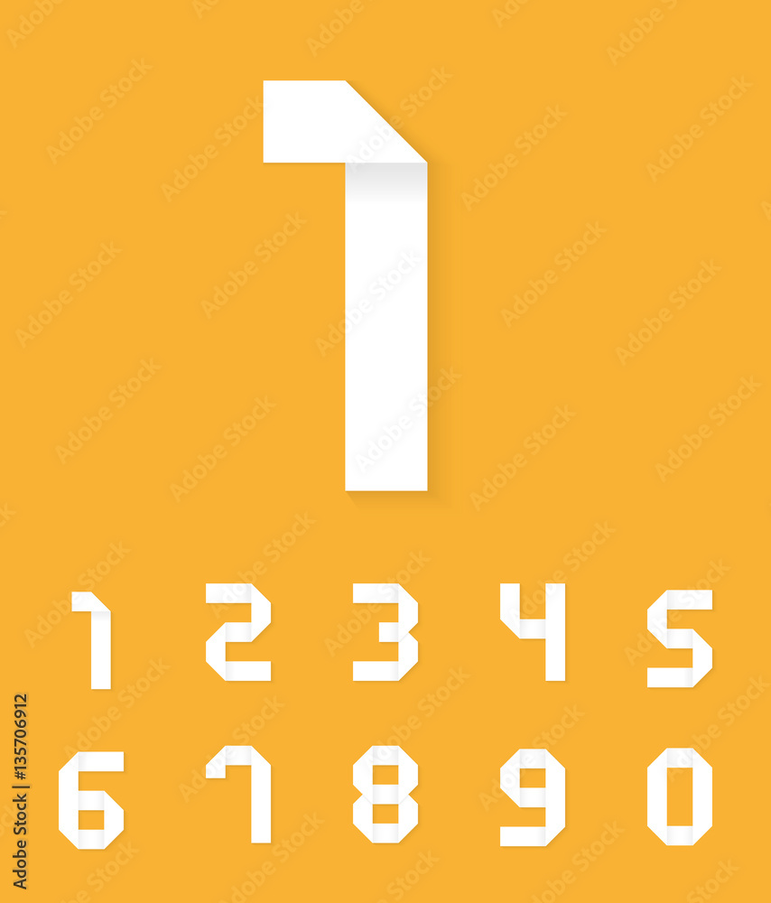 Origami numbers and signs set. Vector illustration. Folded paper ...