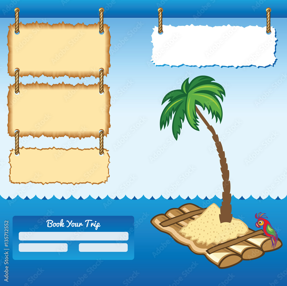 Cartoon Sea Travel Template with floating raft Stock Vector | Adobe Stock