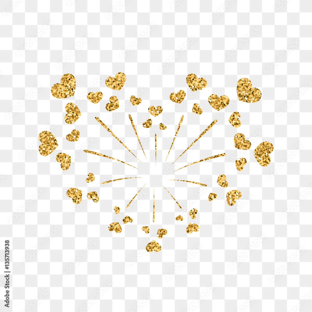 Heart firework gold. Beautiful flat golden firework isolated on ...