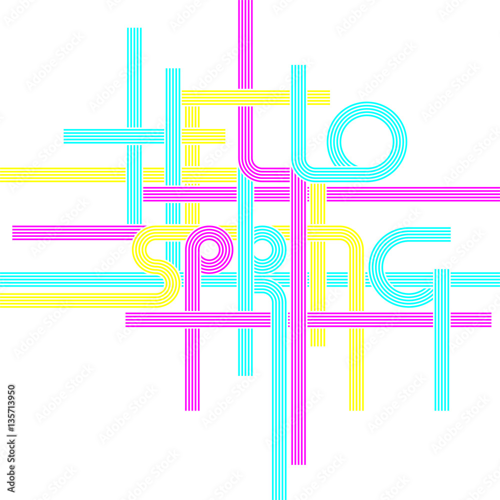 Vector typography background, phrase Hello Spring made with stripes ...
