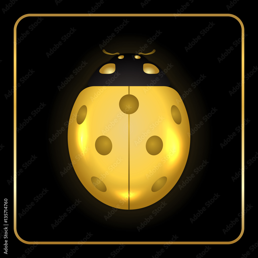 Ladybug gold insect small icon. Golden metal lady bug animal sign ...