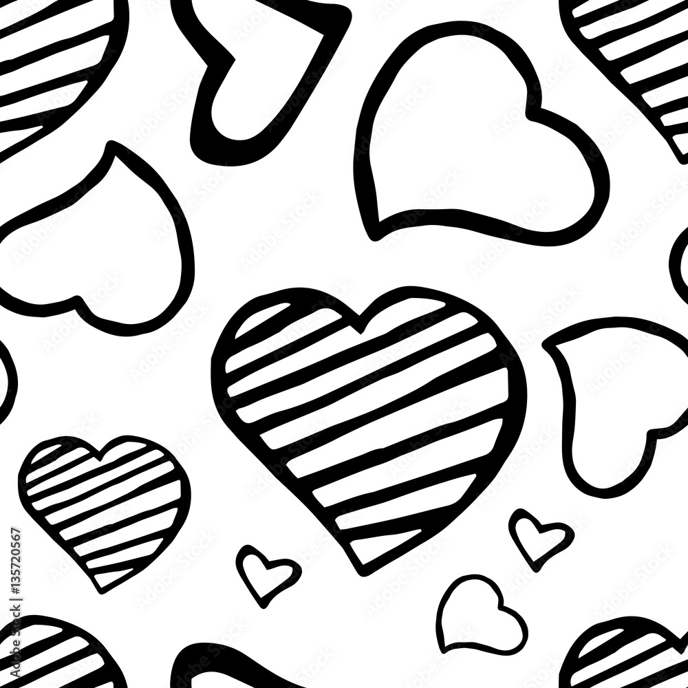Hand Drawn Heart Seamless Pattern Stock Vector | Adobe Stock