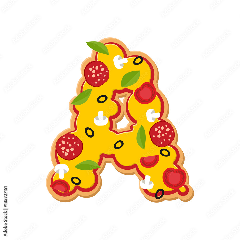 Letter A pizza font. Italian meal alphabet. Lettring fast food Stock ...