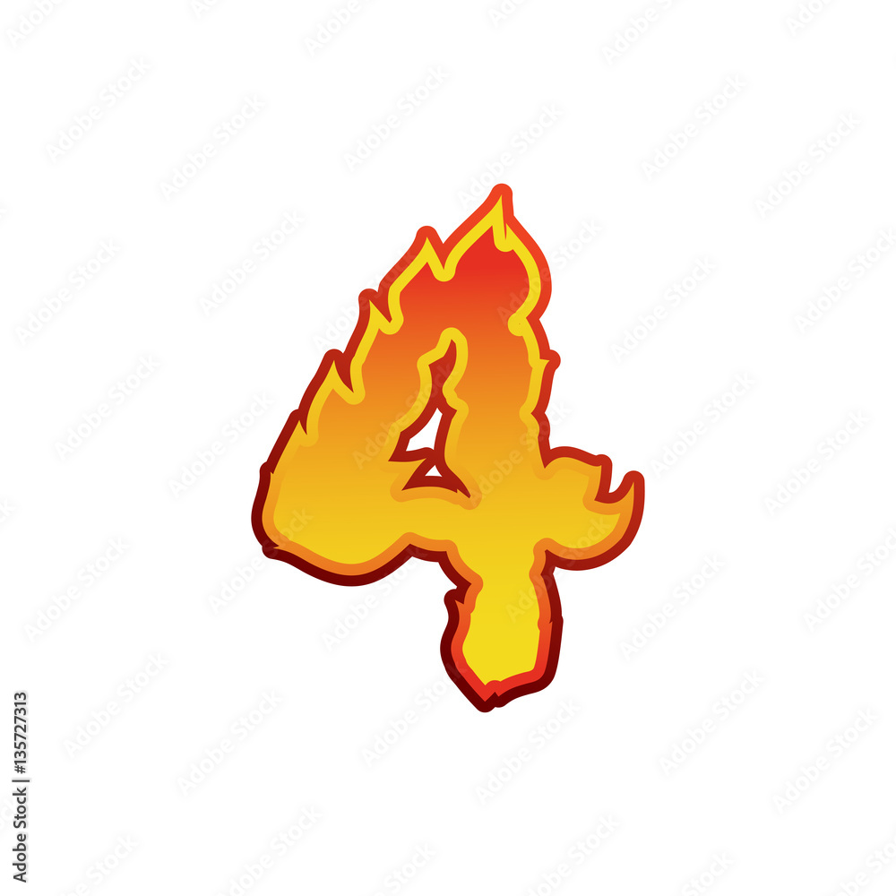 Number 4 fire. Flames Font four. Tattoo alphabet character. fier Stock ...
