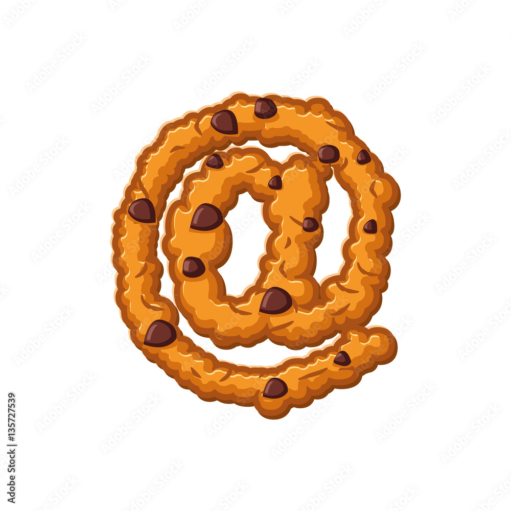 e-mail sign letter cookies. Cookie font. Oatmeal biscuit alphabe Stock ...