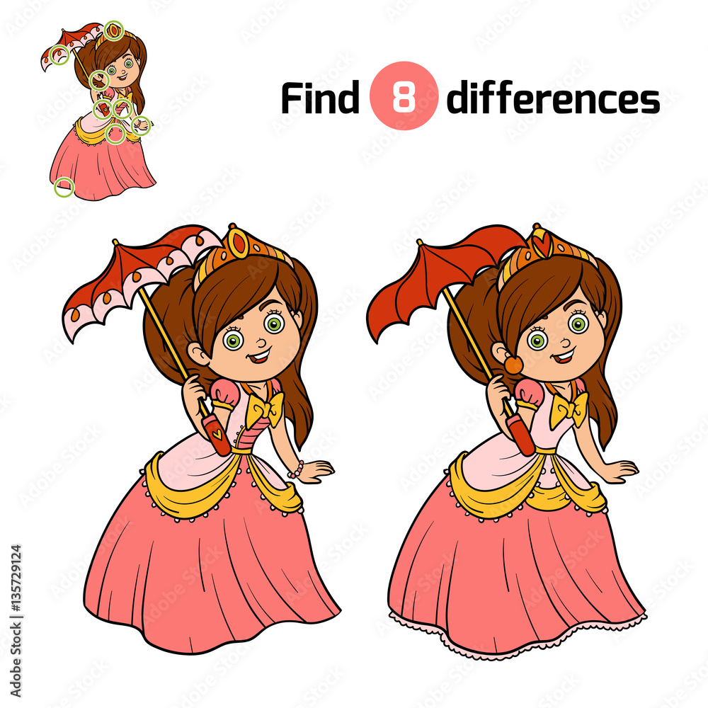 Find differences for children, Princess Stock Vector | Adobe Stock