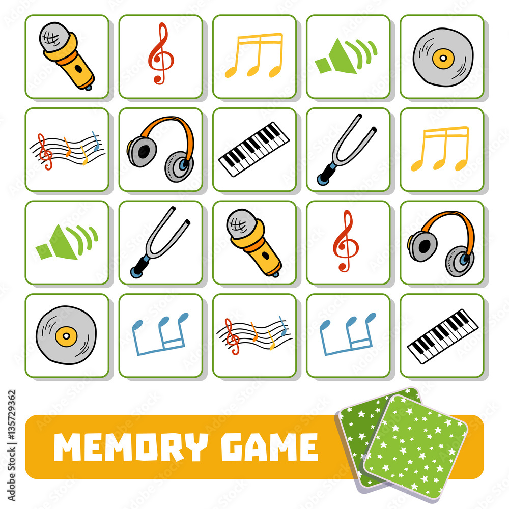 Memory game for children, cards with musical objects Stock-Vektorgrafik ...