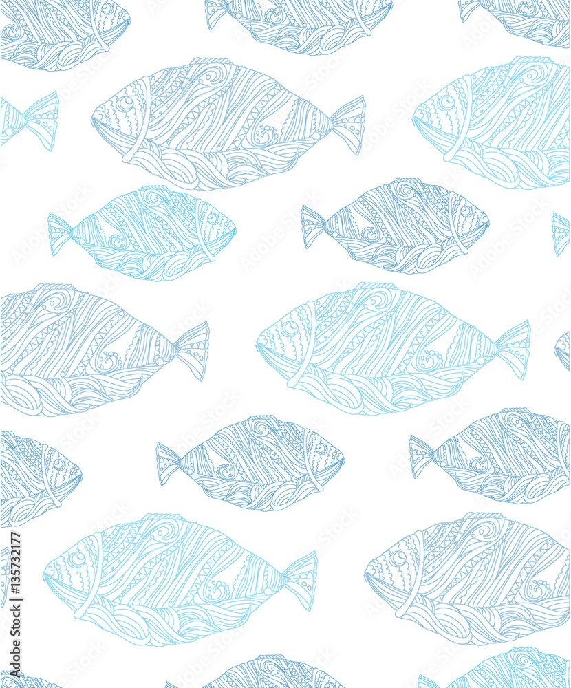 blue solid line drawing fish Stock Vector | Adobe Stock