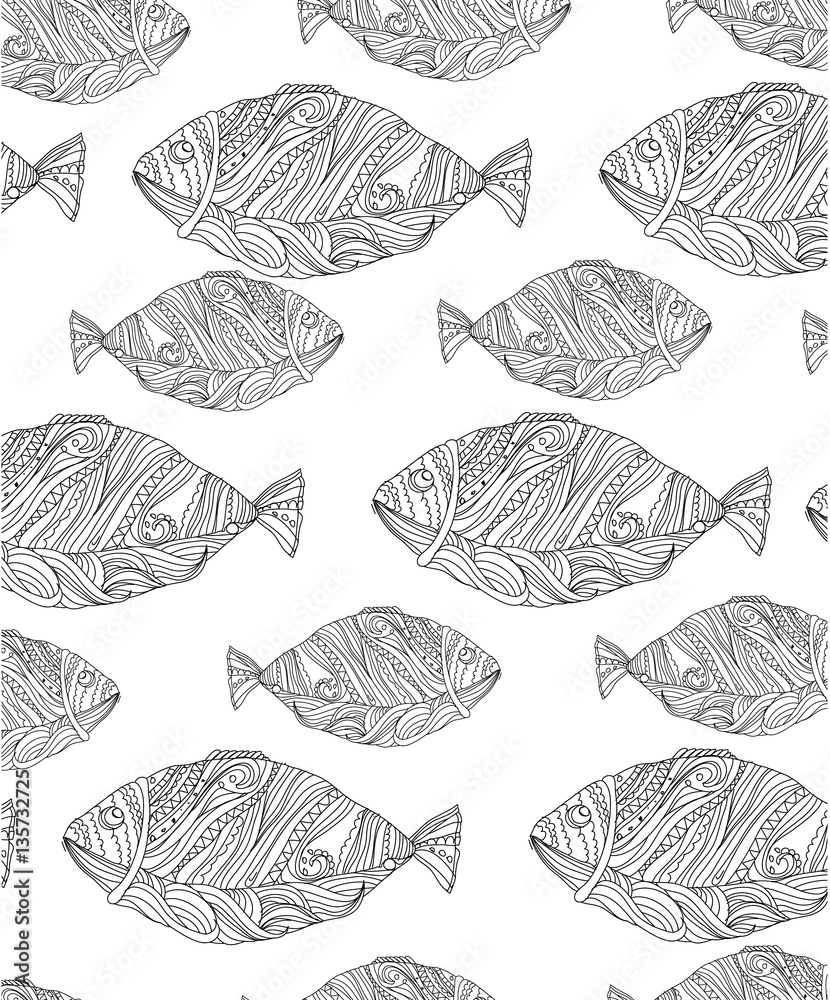 plain black and white line drawing fish Stock Vector | Adobe Stock