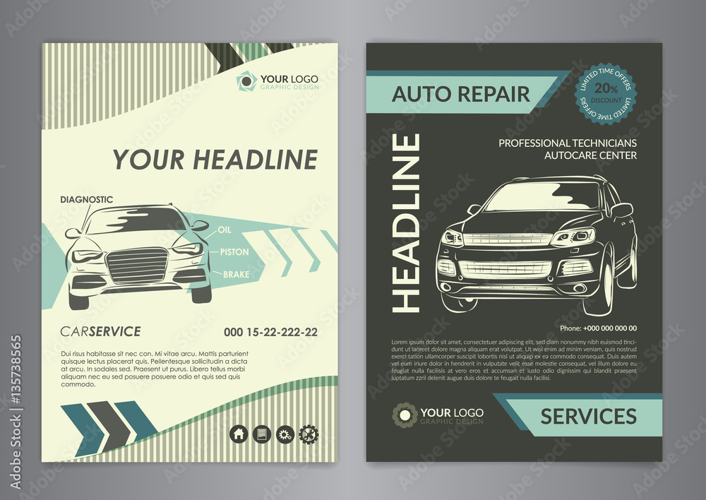 Set A4 auto repair business layout templates, automobile magazine cover ...